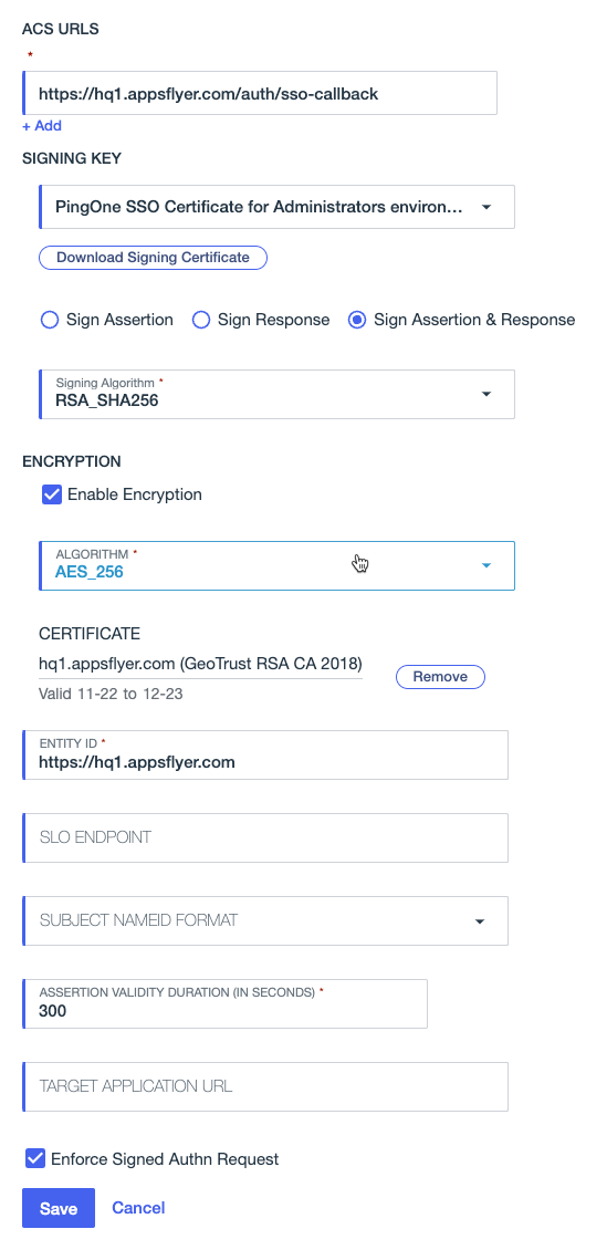 Configure AppsFlyer SSO in Ping Identity – Help Center